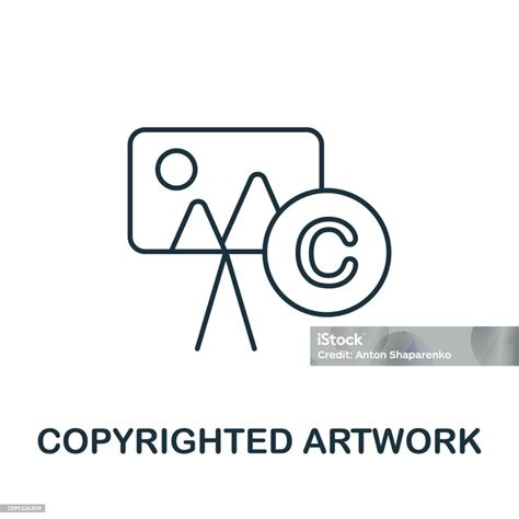 저작권이 있는 아트웍 개요 아이콘입니다 템플릿 웹 디자인 및 인포 그래픽을위한 흑백 간단한 저작권이있는 아트 워크 라인 아이콘 위반에 대한 스톡 벡터 아트 및 기타 이미지