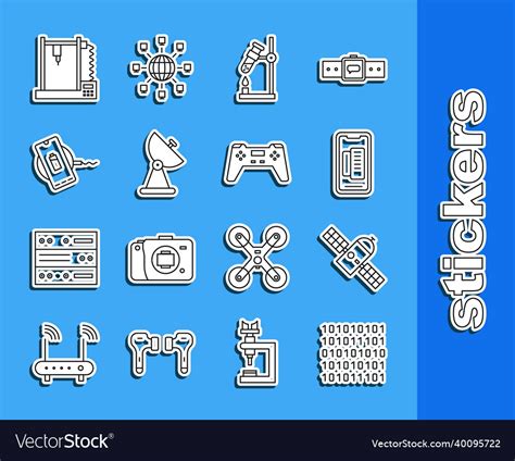 set line binary code satellite smartphone vector image