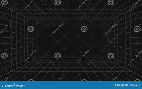 Abstract Wireframe Grid Line Room Perspective Dark Background Stock Illustration Illustration