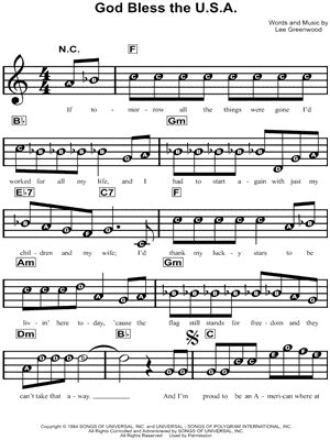 God Bless The U S A Sheet Music By Lee Greenwood