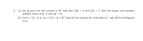 Solved A Let U And V Be Two Vectors In R3 Such That U 4 Chegg Com