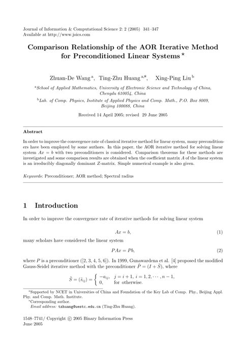 Pdf Comparison Relationship Of The Aor Iterative Method For Preconditioned Linear Systems