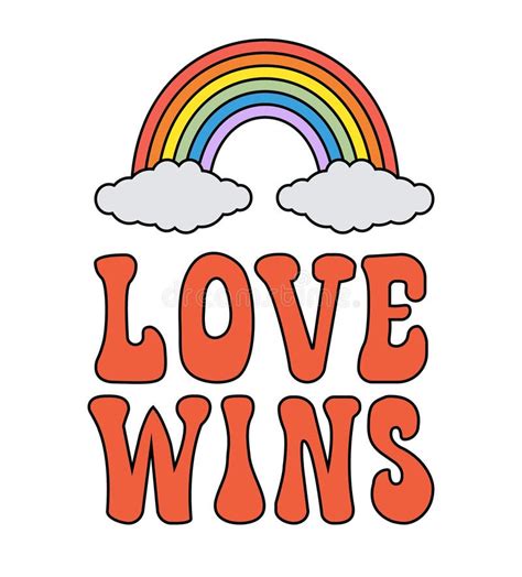Vector Lgbt Groovy Love Wins Lettering And Rainbow Stock Vector