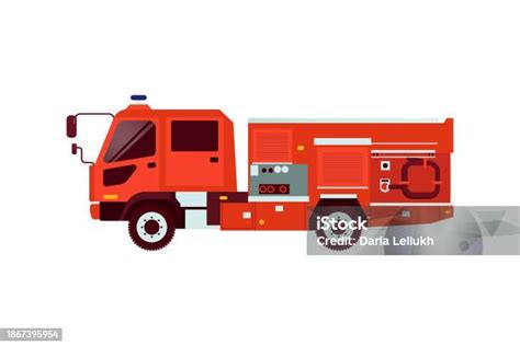 빨간 소방차 응급 차량 현대 평면 스타일 벡터 일러스트 레이 션입니다 소셜 미디어 템플릿 계단에 대한 스톡 벡터 아트 및 기타 이미지 Istock