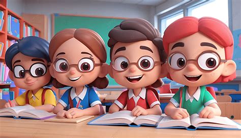 교실 3d 만화 디자인에서 공부하는 아이들 아이들 공부 학교 교육 배경 일러스트 및 사진 무료 다운로드 Pngtree
