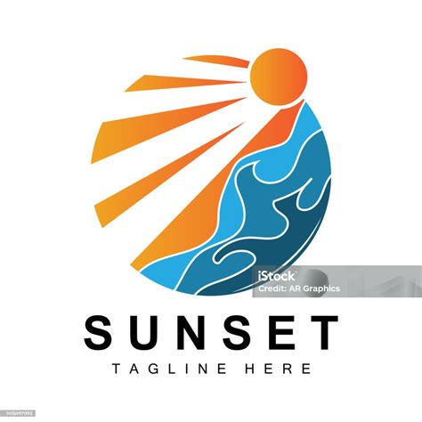 선셋 비치 로고 디자인 바다 풍경 일러스트 레이 션 레드 데이 휴가 명소 벡터 관광에 대한 스톡 벡터 아트 및 기타 이미지 관광 관광객 나무 Istock