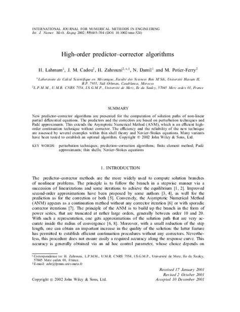 Pdf High Order Predictor Corrector Algorithms