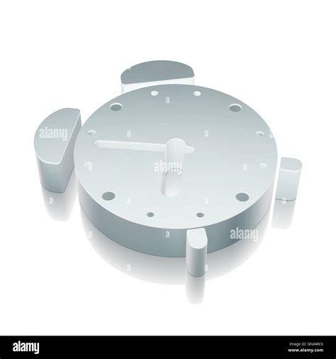 3d Metallic Alarm Clock Icon With Reflection Vector Illustration Stock