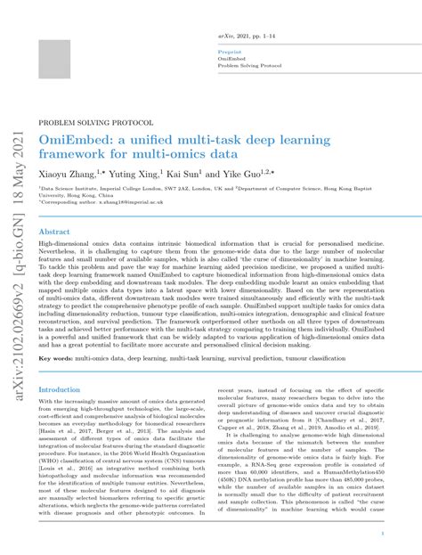 PDF OmiEmbed A Unified Multi Task Deep Learning Framework For Multi Omics Data