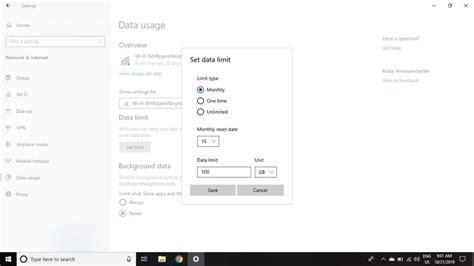 Monitor Your Data Usage In Windows 10