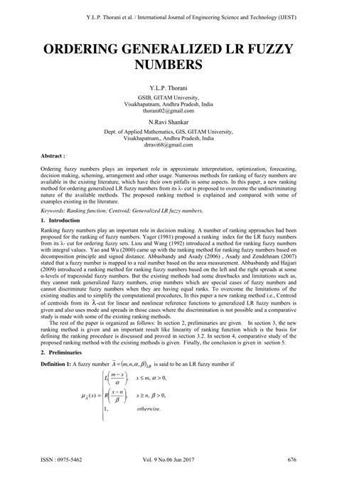 Pdf Ordering Generalized Lr Fuzzy Numbers