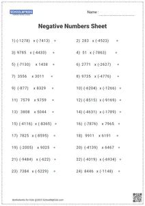 Negative Numbers Multiplication Live Worksheets Interactive