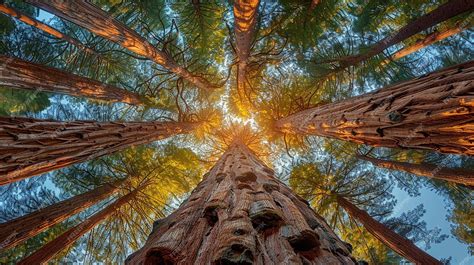 Majestic Redwood Trees Framing A Tranquil Composition Premium Ai