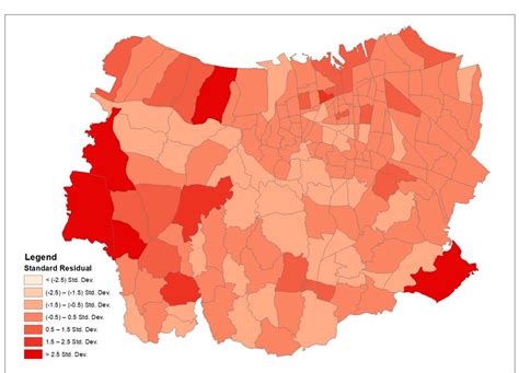 Standard Residual Of Ols Map Based On Elevation And