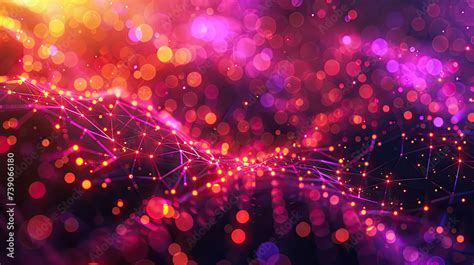 Vibrant Abstract Representation Of A Network With Dynamic Interlinked Nodes And Glowing
