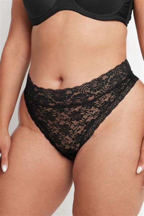 Yourset 3 Pack Plus Size Black Lace High Waisted Thongs Yours Clothing