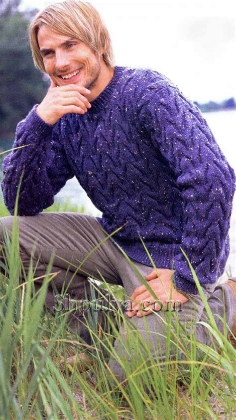 Мужской пуловер из меланжевой пряжи с рельефным узором Пуловер Винтажные свитера Мужской свитер