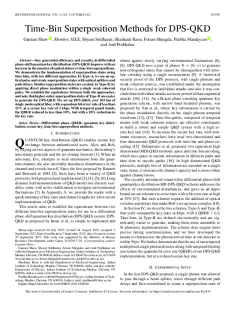 Pdf Time Bin Superposition Methods For Dps Qkd Shyam Sridharan