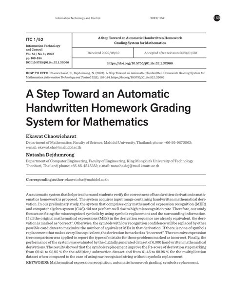 Pdf A Step Toward An Automatic Handwritten Homework Grading System