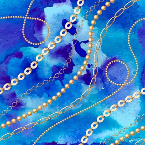 블루 수채화 배경에 원활한 골드 체인 프리미엄 벡터