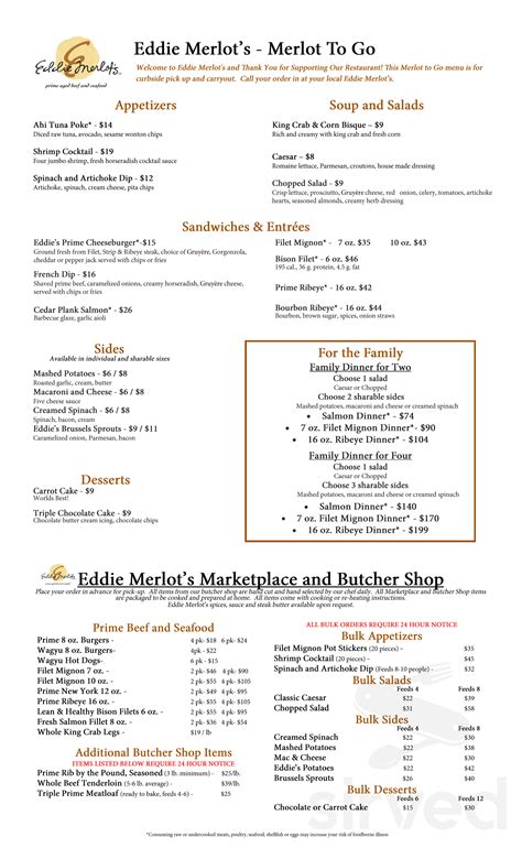 Eddie Merlots Menu In Pittsburgh Pennsylvania Usa