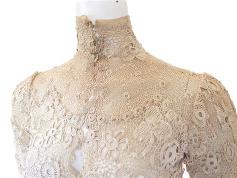 Antique Bourniche Of Paris Irish Crochet Clones Lace Peplum Blouse C