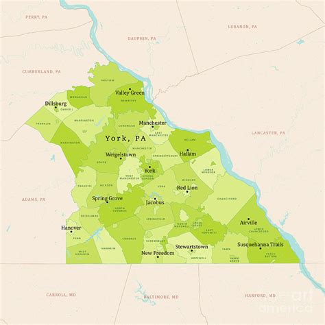 Pa York County Vector Map Green Digital Art By Frank Ramspott Pixels