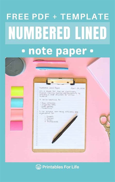 Free Numbered Lined Paper Printable