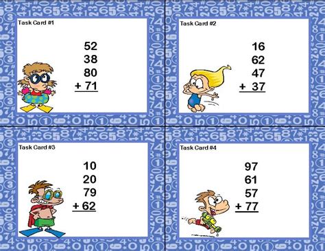 Adding 4 Two Digit Numbers Task Cards Grades 2 3 Beach Fun Tpt