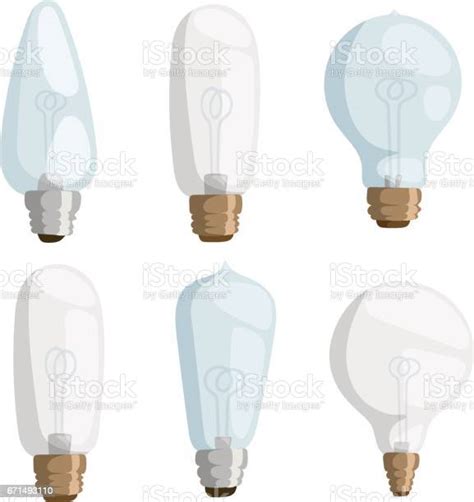 만화 램프 전구 전기 디자인 벡터 일러스트 절연된 전기 아이콘 설정된 개체 브레인 스토밍 알림 기호 기호 해결책 에너지 0명에 대한 스톡 벡터 아트 및 기타 이미지 Istock