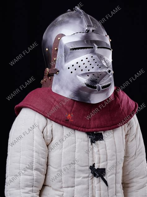 Hand Forged Houndskull Bascinet Helmet 15th Century Knight Larp Armor