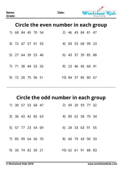 odd and even numbers worksheets free printable pdf