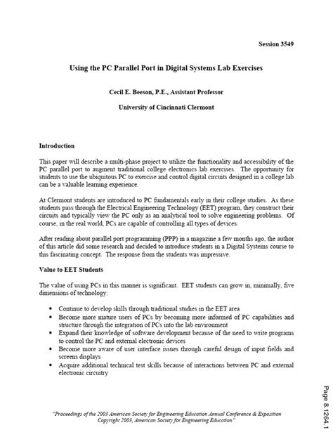 using the pc parallel port in digital systems lab exercises pdf