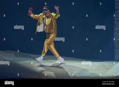 Puerto Rican Rapper Bad Bunny Performs During His Worlds Hottest Tour At Estadio Azteca On