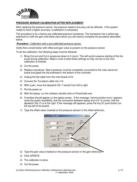 Pressure Sensor Calibration After Replacement Pdf Pressure Measurement Calibration