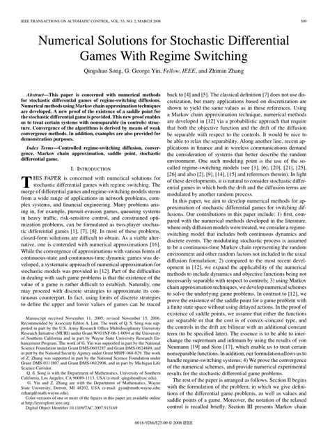 Pdf Numerical Solutions For Stochastic Differential Games With Regime