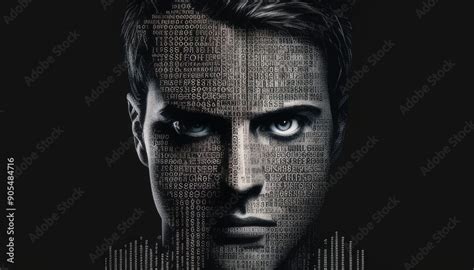 The Picture Of The Human Face That Has Been Paint With Binary Code On The Face In The Dark Room