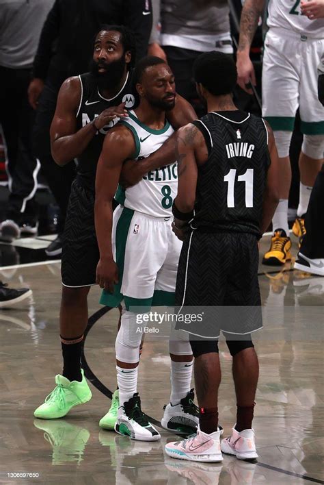 James Harden And Kyrie Irving Of The Brooklyn Nets Meet Kemba Walker Kyrie Irving Kyrie