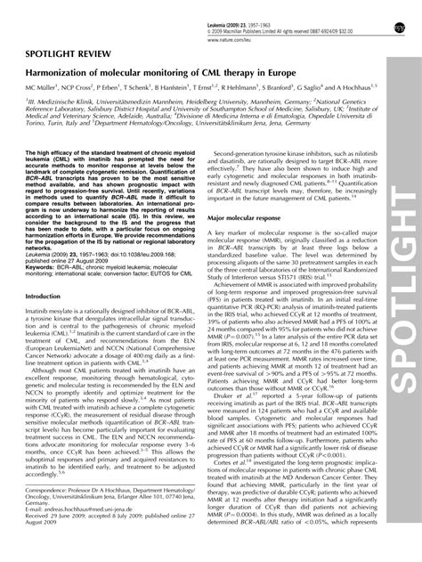 Pdf Harmonization Of Molecular Monitoring Of Cml Therapy In Europe