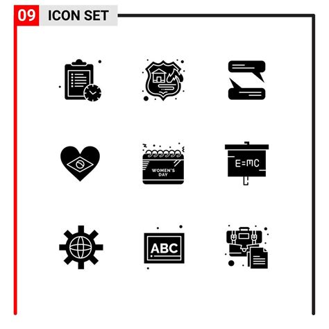 Set Of 9 Vector Solid Glyphs On Grid For Celebrate Schedule Messaging Calendar Flag Editable