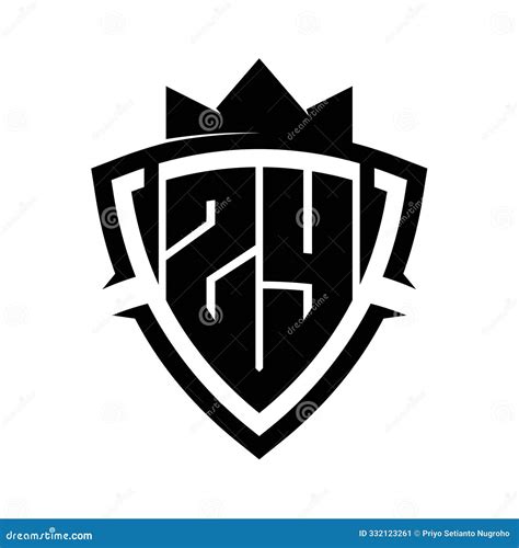 Ff Letter Bold Monogram Triangle Curve Shield Shape With Crown Black