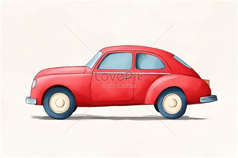 흰색 배경에 빨간 자동차 그림 일러스트 무료 다운로드 Lovepik