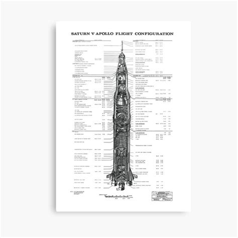 Apollo Saturn V Blueprint In High Resolution White Canvas Print By Rhorowitz Redbubble