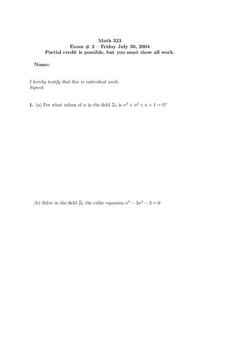 Exam 2 Questions On Formal Mathematical Reasoning And Writing Math
