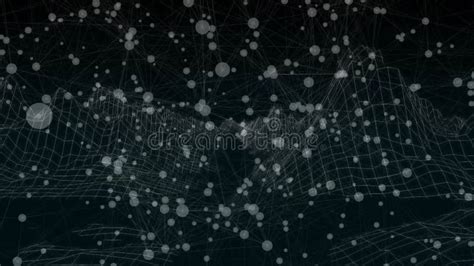Translucent Spheres Floating Across Dark Virtual Space Forming Animated 3d Wireframe Data