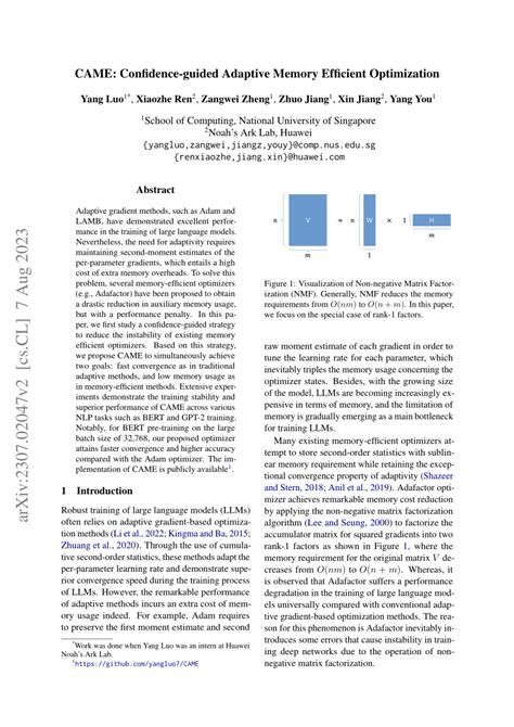 Pdf Came Confidence Guided Adaptive Memory Efficient Optimization