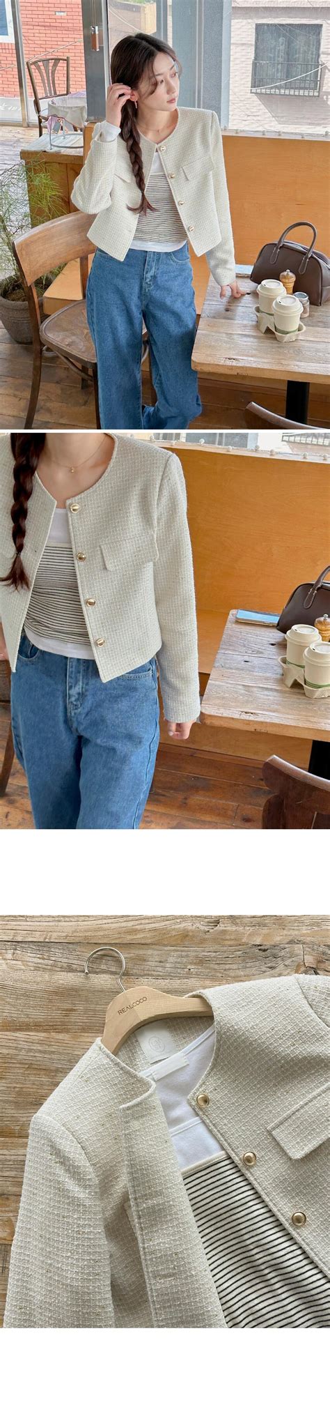 리얼코코 누적8천장하객룩💐자체제작 블랑 트위드자켓 4 Color 여름썸머오피스룩출근룩크롭숏반팔라운드넥노카라아우터워터밤페스티벌룩흠뻑쇼