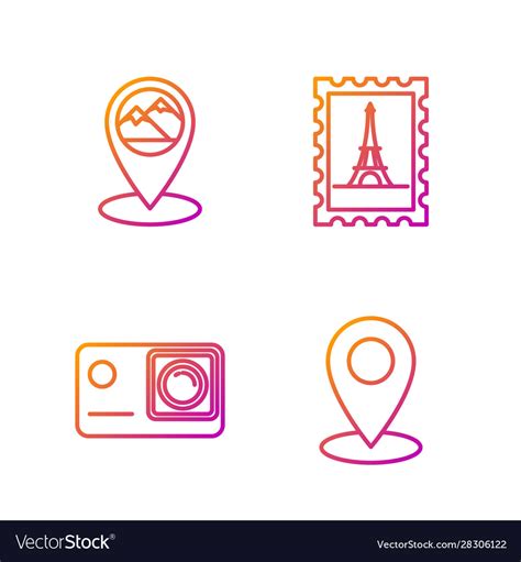 Set Line Map Pin Action Extreme Camera Map Vector Image