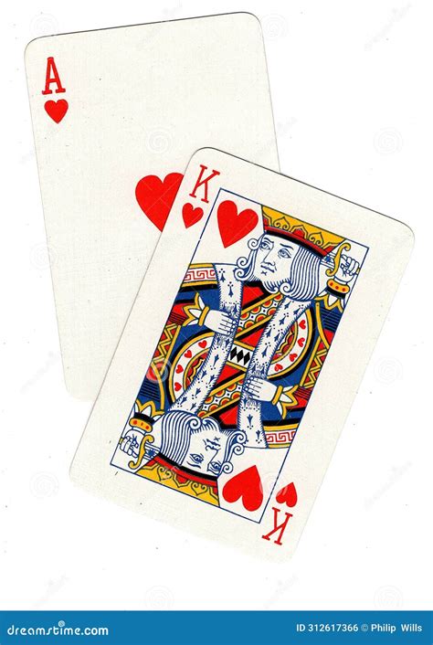 A Pair Of Playing Cards Showing An Ace And A King Of Hearts Stock