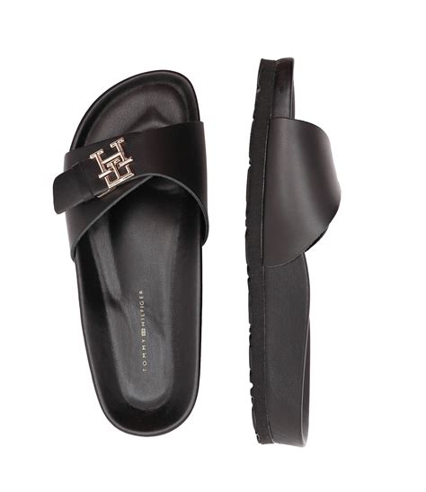 Leather Sliders Th Mule Sandal Tommy Hilfiger Color Black Gomezplen